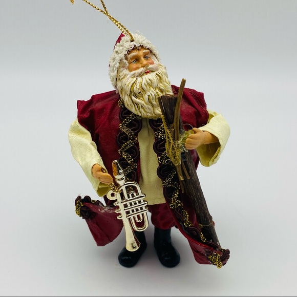 Holiday | Vintage Paper Mache 5 Santa With Trumpet And Wooden Staff ...